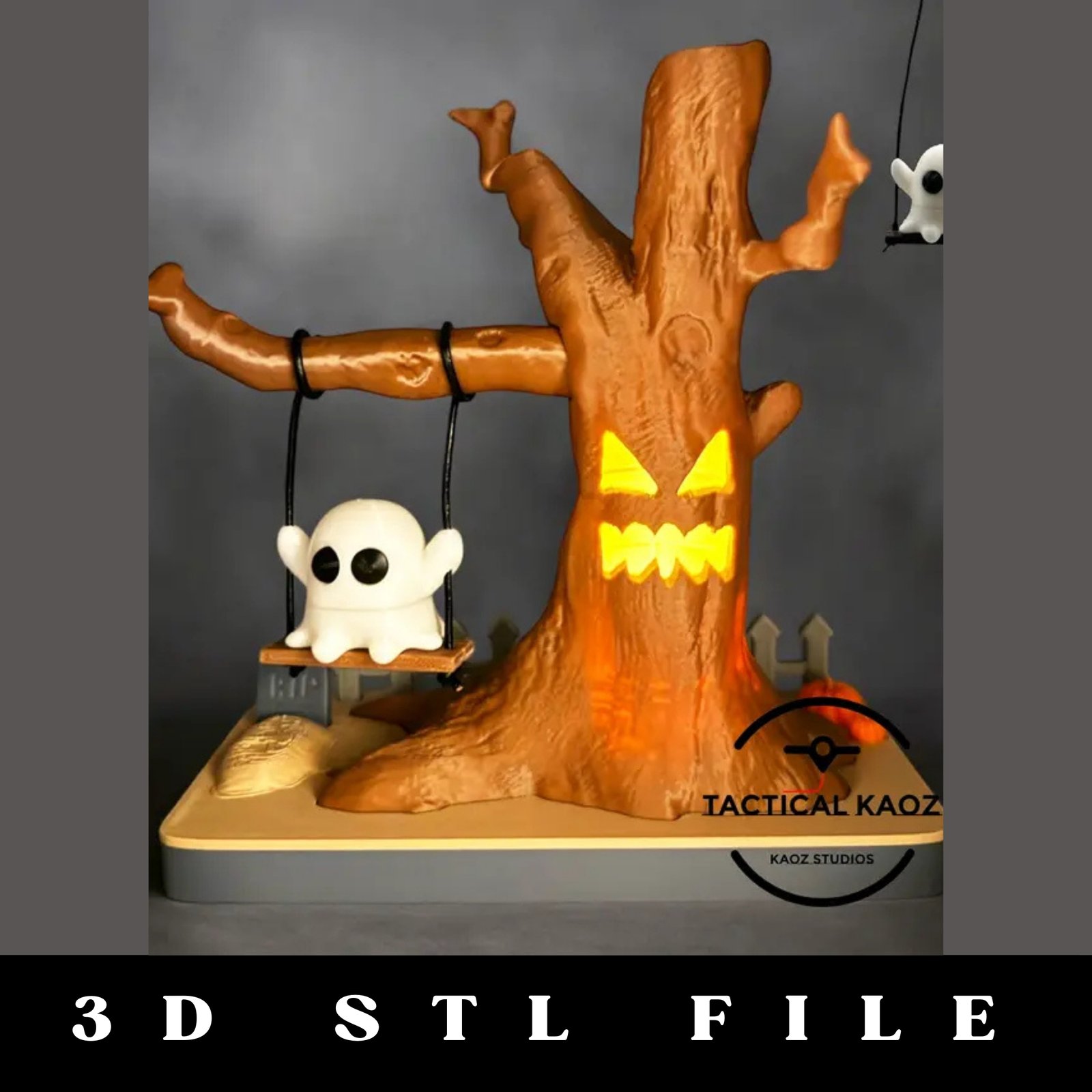 Ghost on Swing with Spooky Tree STL File - print3dstl.com